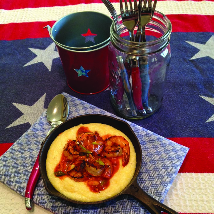 Barbecue Shrimp with Cheesy Grits - RoadTripFlavors